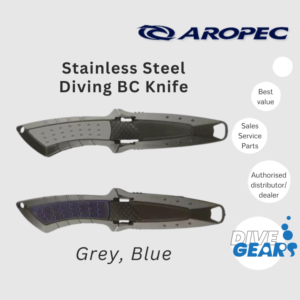 Aropec Stainless Steel Diving BC Knife with Hose adapter, Clip, Rope ...