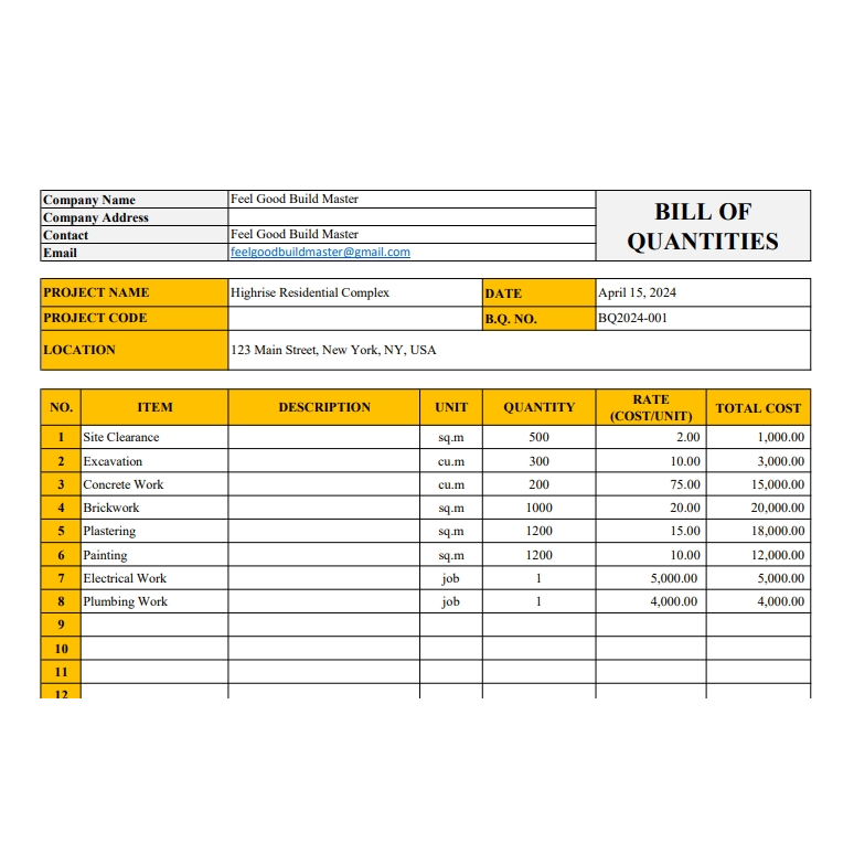 Bill of Quantity (BQ) Template - Professional, Easy-to-Use & Customizable | Shopee Malaysia