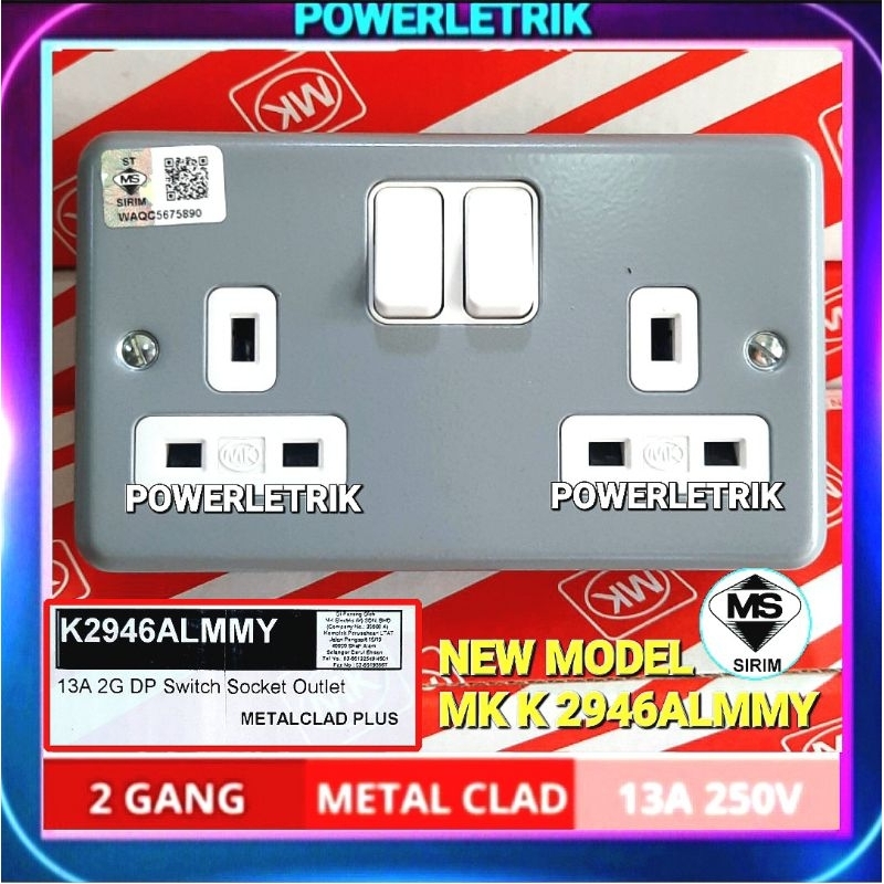 *READY STOCK* MK K2946 ALMMY 13A 2 GANG METAL CLAD SWITCH SOCKET / MK 2 GANG 13A METAL CLAD ...