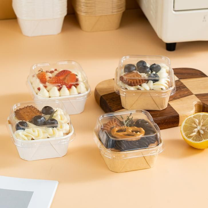 RORA - (50 Pcs) Square Muffin Cupcake With Clear Lid / Paper Cake Mold ...