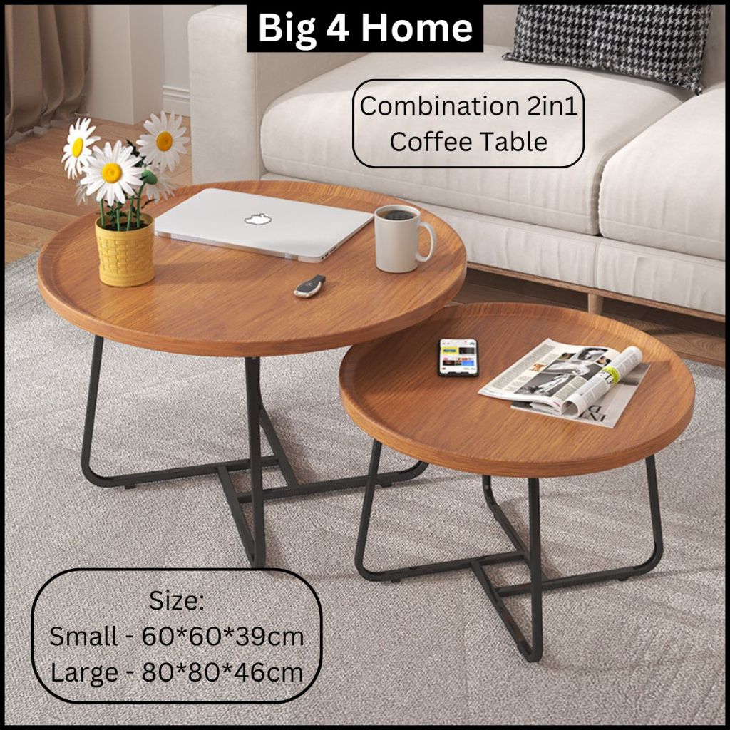 Big 4 Home Nordic Round Coffee Table Combination 2 in 1 Coffee Table ...
