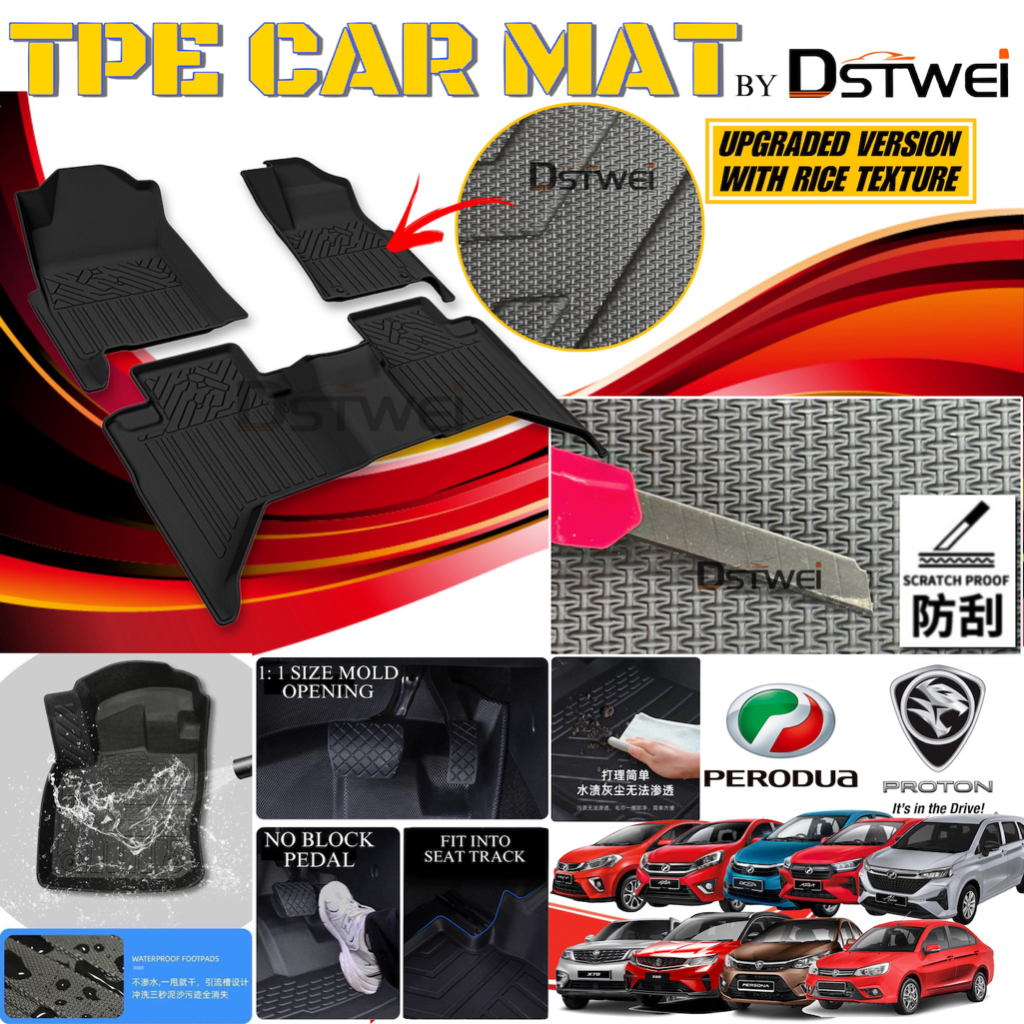 (Upgraded TPE) TPE Car Mat Car Carpet Karpet Kerete TPE Perodua Myvi Axia Bezza Alza 2022 Proton ...
