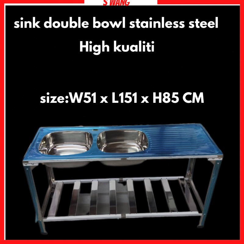 sink stainless steel 304 tebal,sinki 5kaki panjang double bowl ...