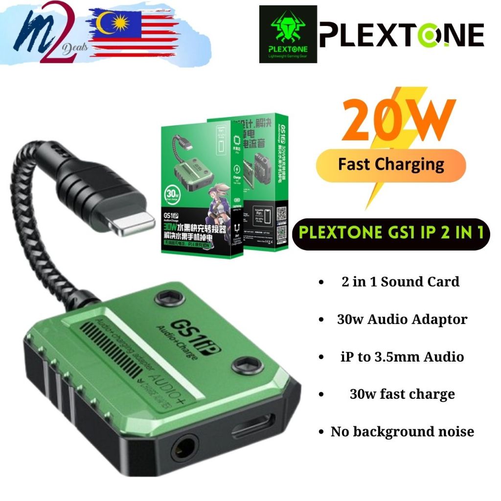 Plextone GS1 iP 2in1 Audio 3.5mm+30W Fast Charge Adapter,GS1 Mark II Type-C to 3.5mm+27W Fast ...