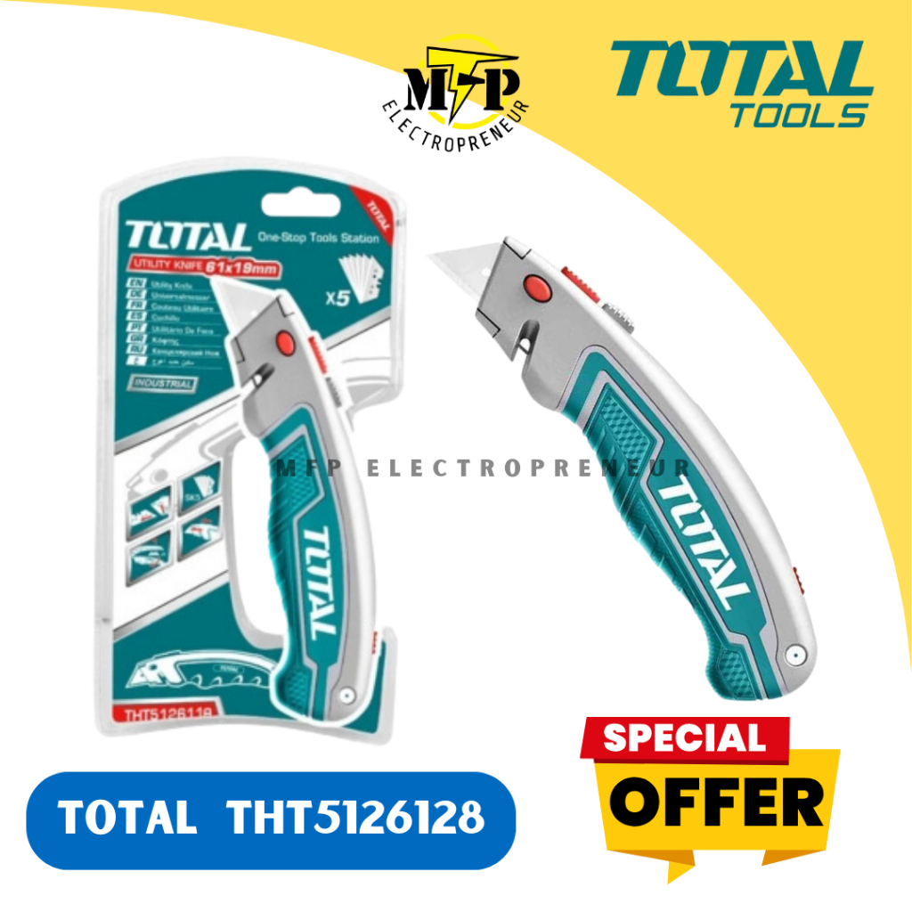 TOTAL UTILITY KNIFE + 6PCS KNIFE BLADE 61 X 19MM THT5126128 | Shopee ...
