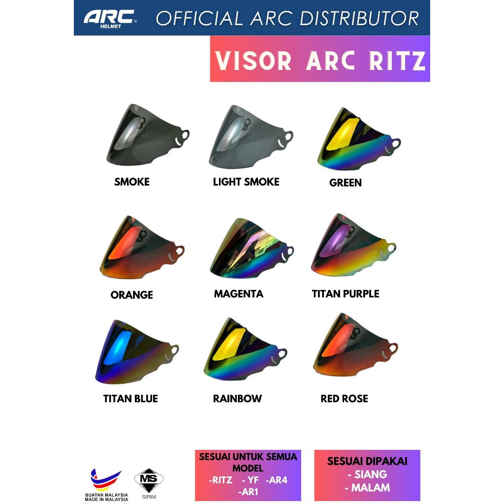 VISOR ARC RITZ HELMET [100% ORIGINAL] - (VISOR ONLY) | Shopee Malaysia