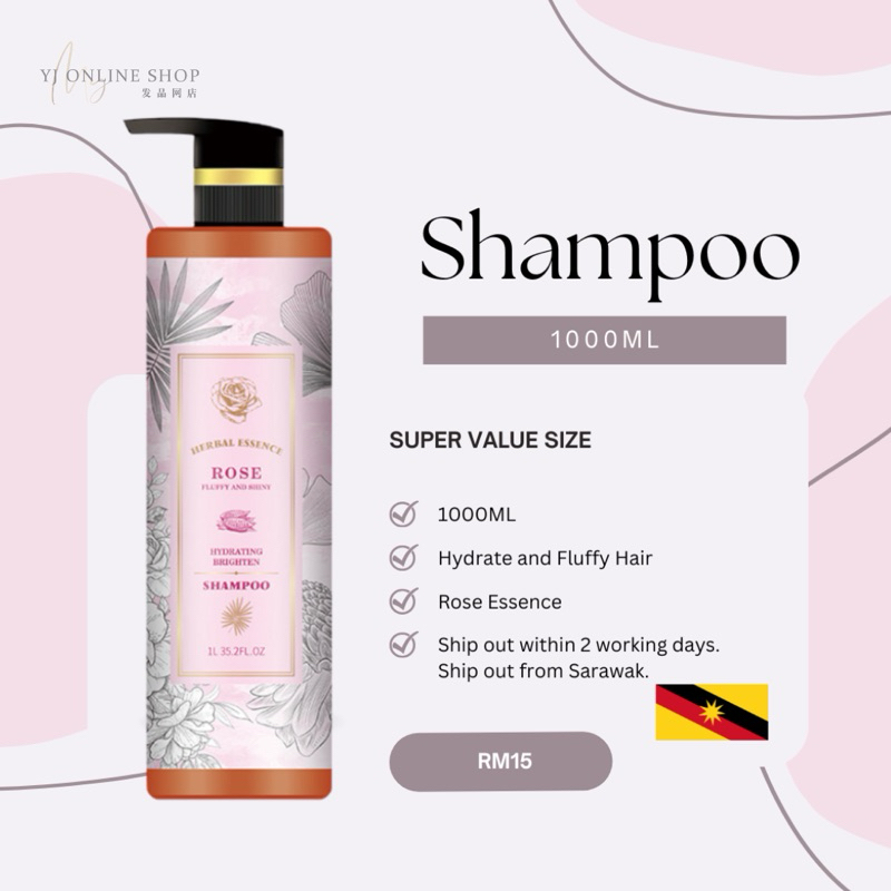 Value Shampoo Rose Essence Shampoo Ginger Shampoo 1000ML | Shopee Malaysia
