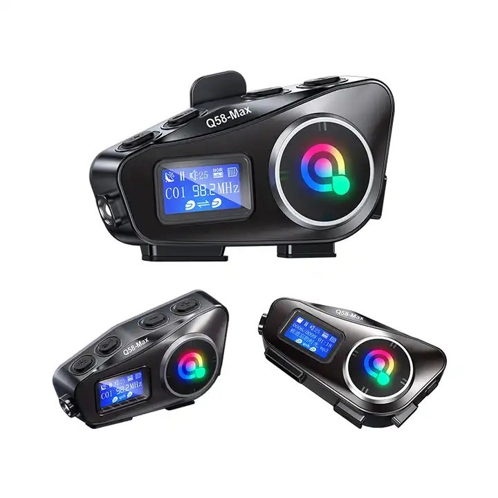 Q58 Max Motorcycle Helmet Intercom IP65 Waterproof Communication FM Radio music sharing with LCD ...