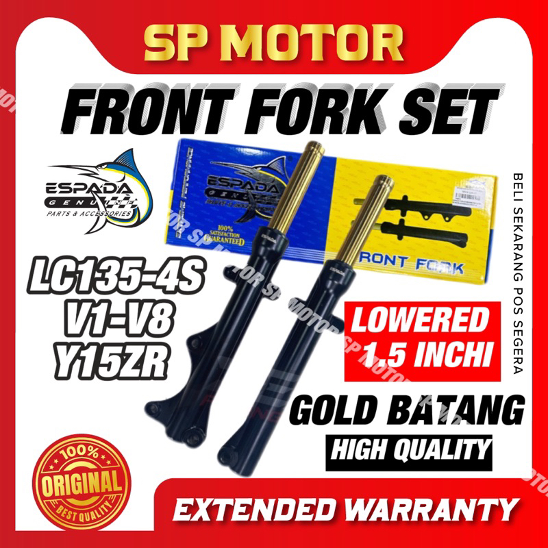 100% ESPADA RACING Y15 Y15ZR Y16 Y16ZR LC135 V1-V8 TURUN LOWER 1.5 INCH FRONT FORK ASSY SET GOLD ...