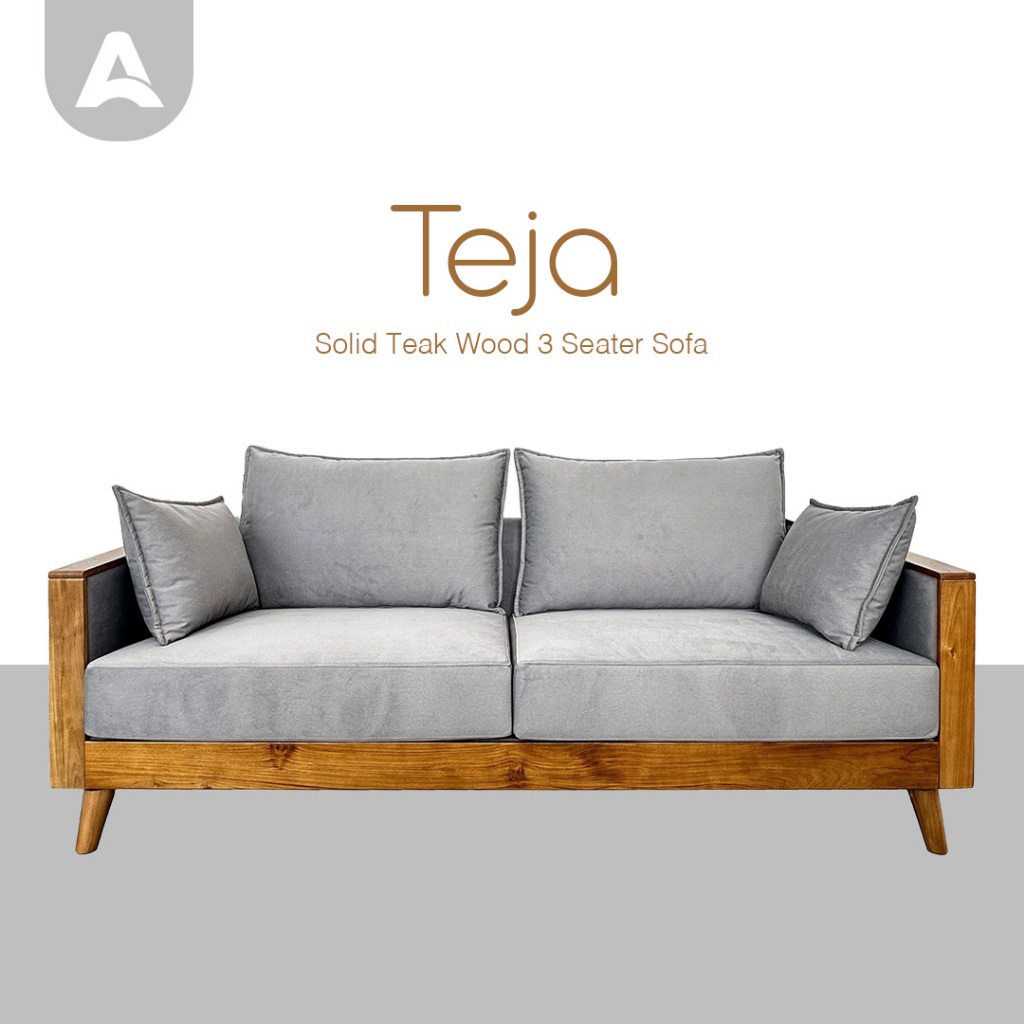 Arturo - Teja Solid Teak Wood 3 Seater Sofa | Shopee Malaysia