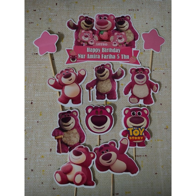 LOTSO STRAWBERY BEAR CAKE TOPPER (FREE ADD NAME) | Shopee Malaysia