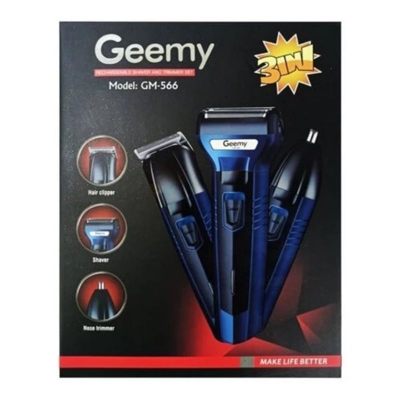 Geemy GM-566 rechargeable shaver and trimmer set 3 in 1 hair clipper shaver and nose trimmer ...