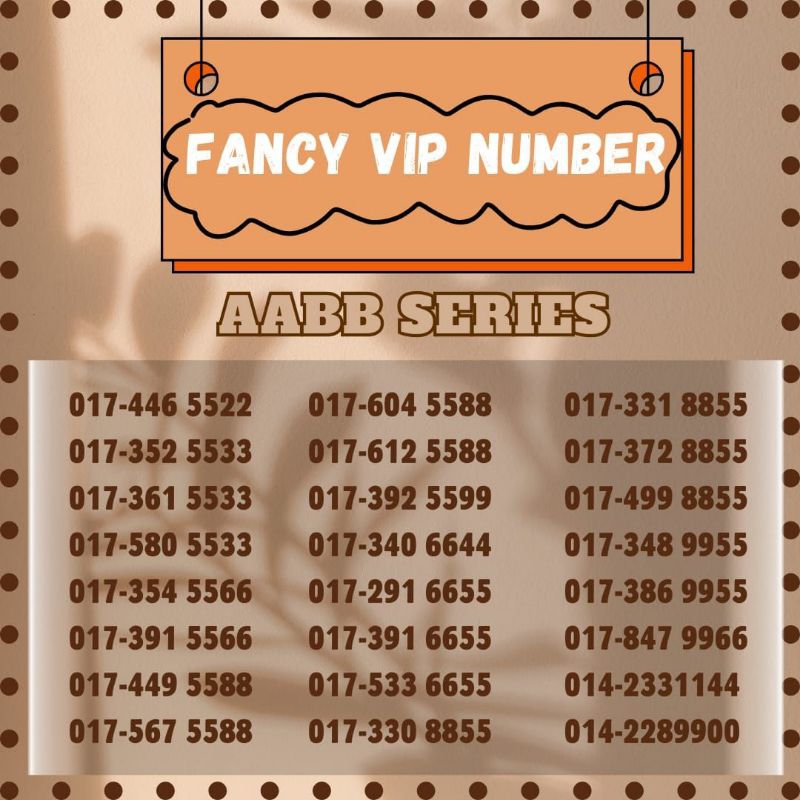AABB SERIES，PREMIUM VIP NUMBER FOR SALE, NOMBOR VIP OFFER, LUCKY NUMBER ...