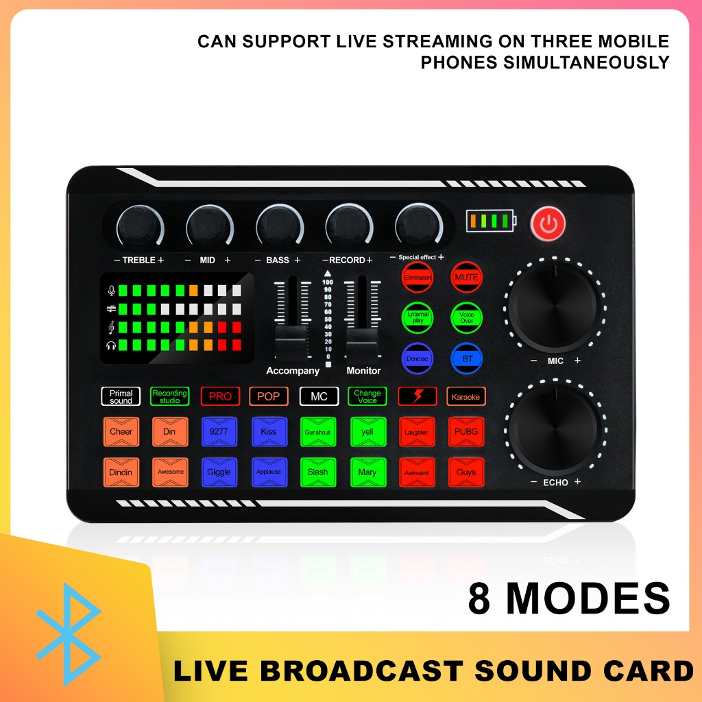 F998 Live Sound Card Audio Mixer Podcast Interface with DJ Mixer ...