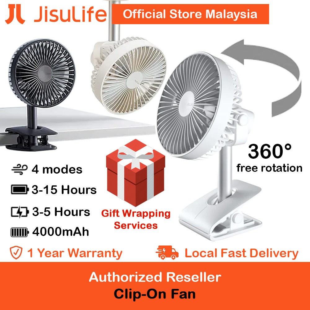 JISULIFE Clip On Desk Fan Portable Desktop Fan 4000mAh USB-C ...