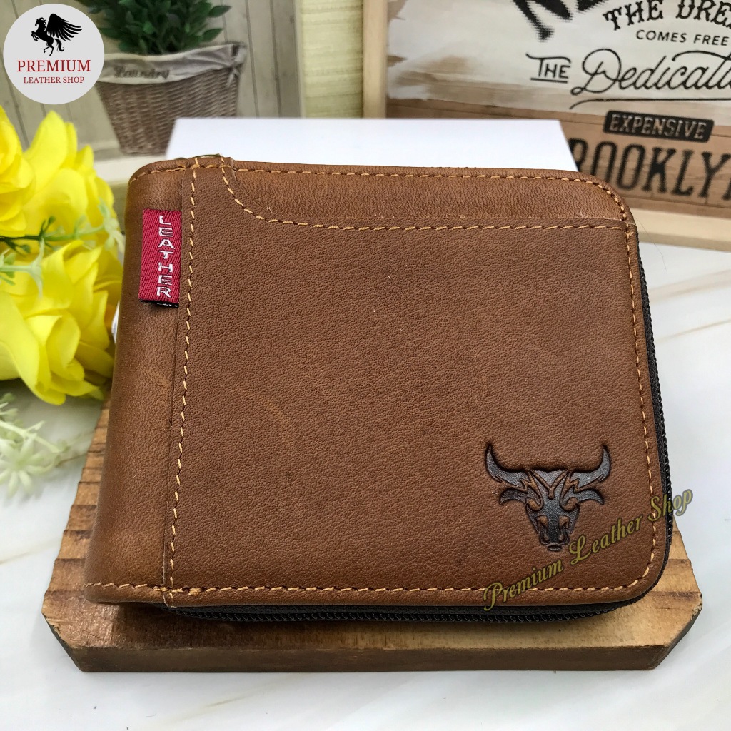 Rush Rider Leather Wallet Men Zip Short Wallet Man Genuine Cowhide ...