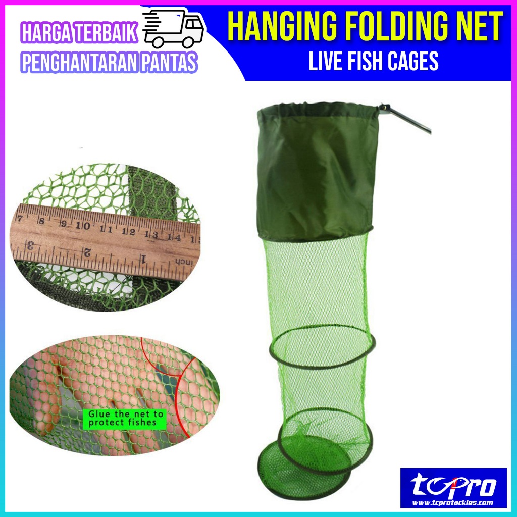 1.2M 1.5m Fishing Net Fish Trap Live Fish Cage Foldable Hanging Glue ...