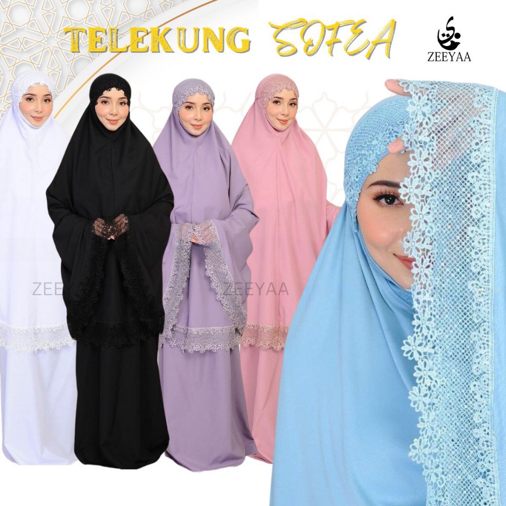 Telekung Solat Dewasa Lace Sofea cotton Viscose Sulam Nama Sejuk dan ...