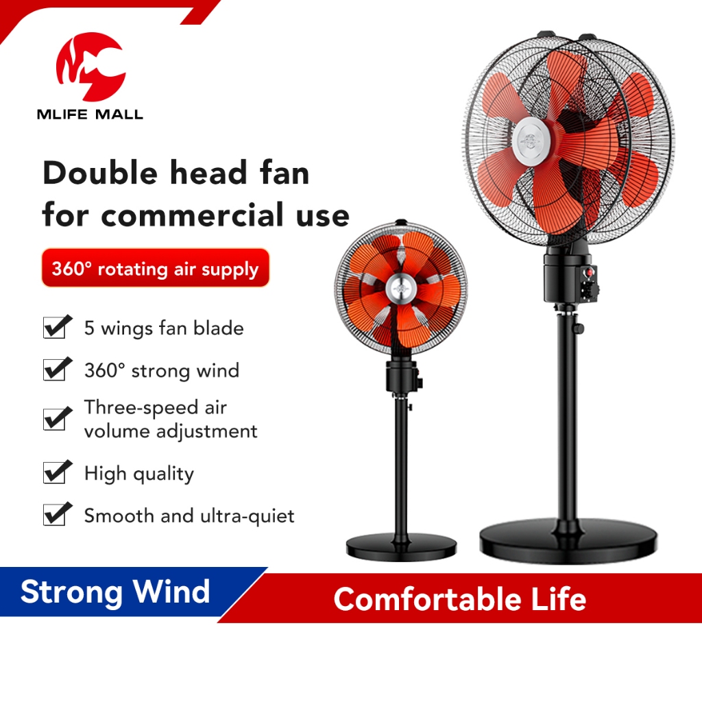 Kipas berdiri Stand fan Strong wind double head heavy duty kipas angin ...