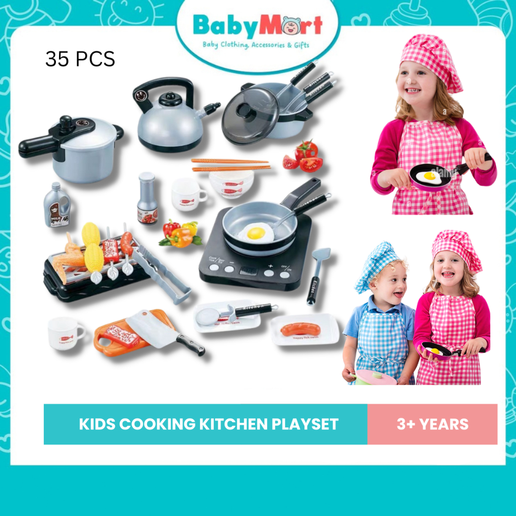 35Pcs Kids Kitchen Pretend Cooking Electronic Toy Set With Music Light ...