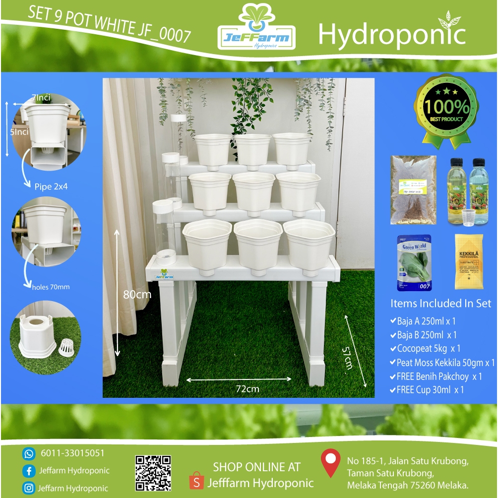 SET HYDROPONIC 9 POT / 9 NETPOT WITH STAND + COCOPEAT + PATI BAJA AB JF ...