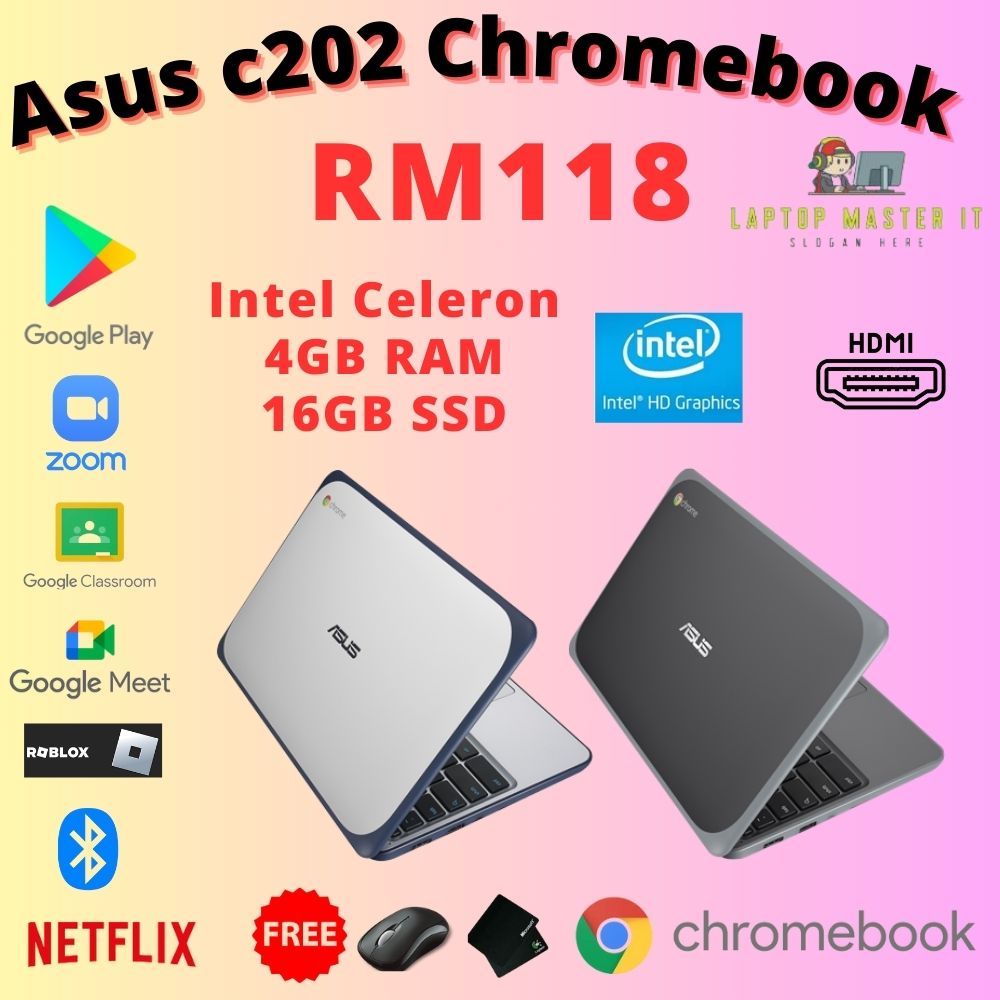 Chromebook Original ASUS C202S PLAYSTORE Intel Celeron 4GB Ram16GB SSD ...