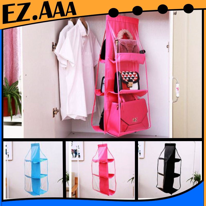 Rak Bag 6 Poket Gantung Simpan Beg Tangan Dompet Besar Cegah Habuk ...