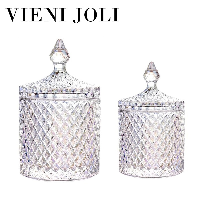 VIENI JOLI Premium Crystal Glass Canister set Glassware Candle Jar Hari ...