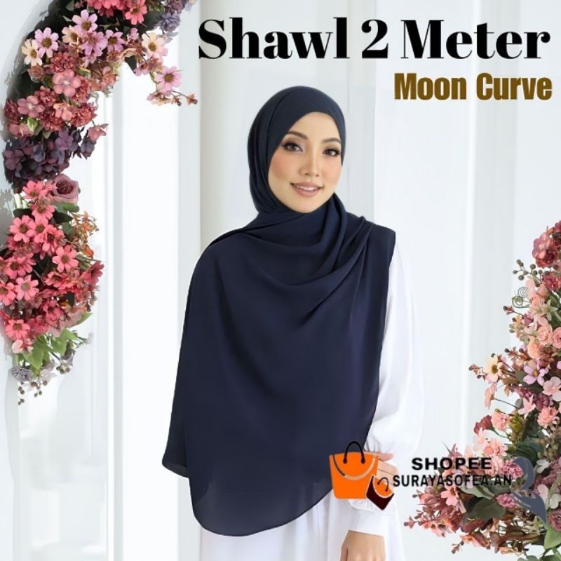 [2 Meter Panjang × 0.7 Meter Lebar] Shawl Labuh Moon Curve Chiffon ...