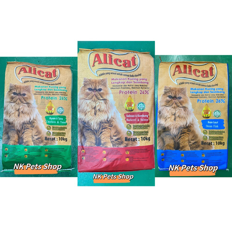 Makanan kucing ALICAT ayam & tuna / salmon & kembung / ikan laut 10kg ...