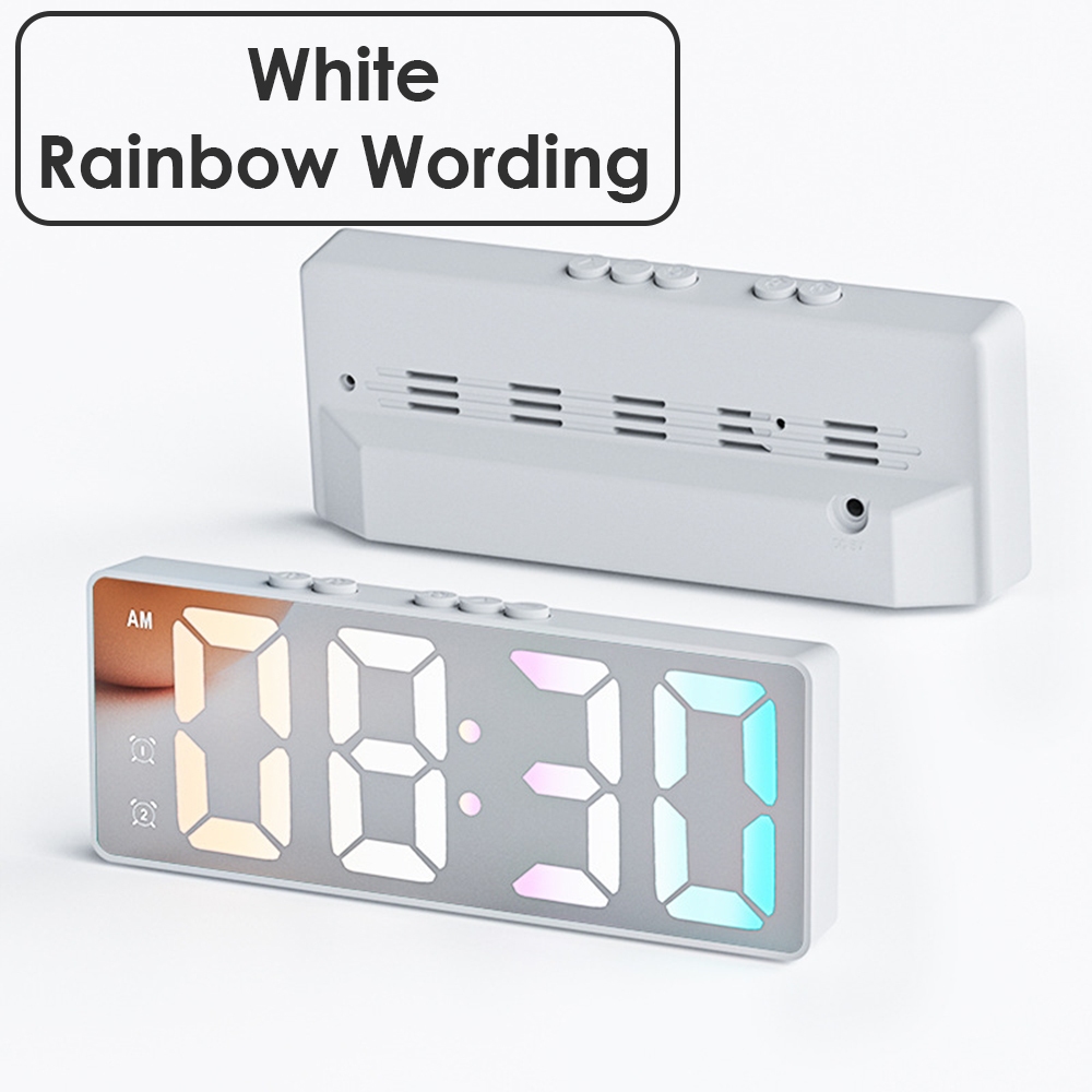 Black & White Mirror LED Clock Simple Digital Display Temperature Alarm ...