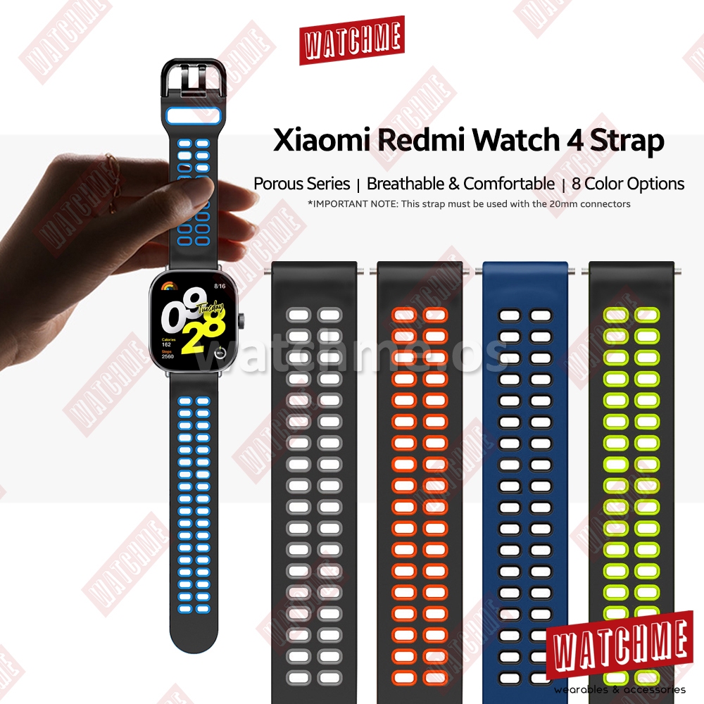 Xiaomi Redmi Watch 4 Strap, Porous Series 20mm, Full Black Metal Buckle ...