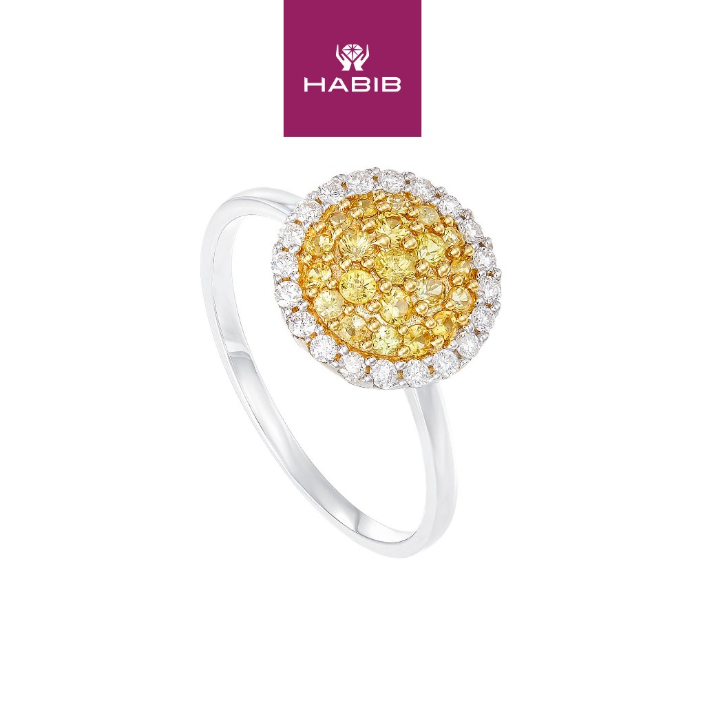 HABIB Round Cut Yellow Sapphire Diamond Ring in 375/9K White and Yellow ...