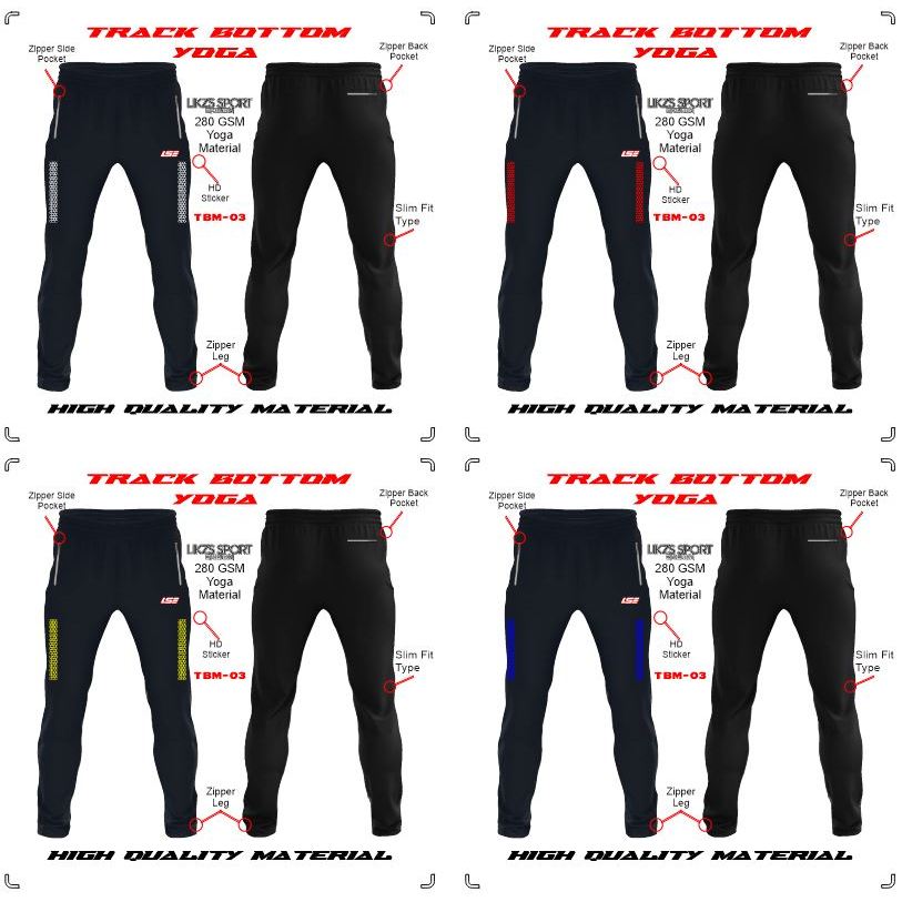 Seluar Trek LSE TBM-03 Slim Fit Original Zip Kaki Track Bottom Panjang ...