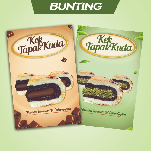 Bunting banner kek tapak kuda macha crunchy nutella chocolate red ...