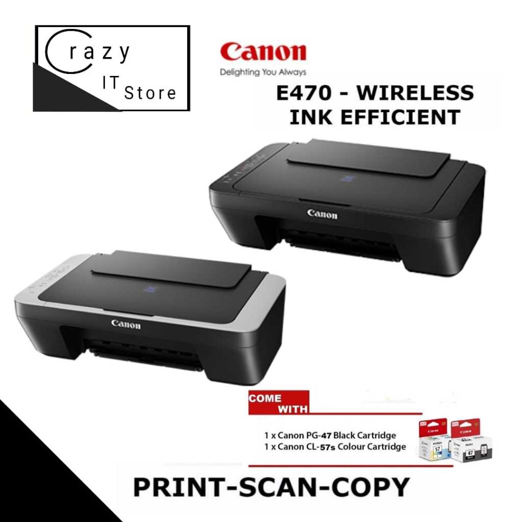 Canon Pixma E470 3 in 1 Inkjet Printer with Wireless (Print, Scan, Copy ...