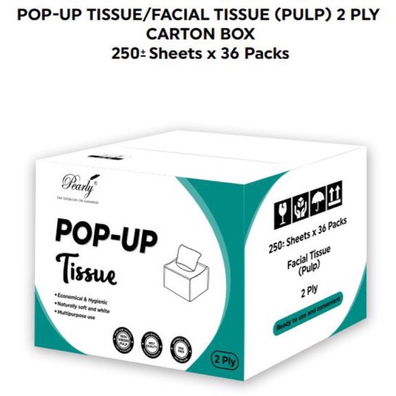 Tissue Pearly HBT Pop Up Tissue 250s 2Ply Virgin Pulp for table top or ...
