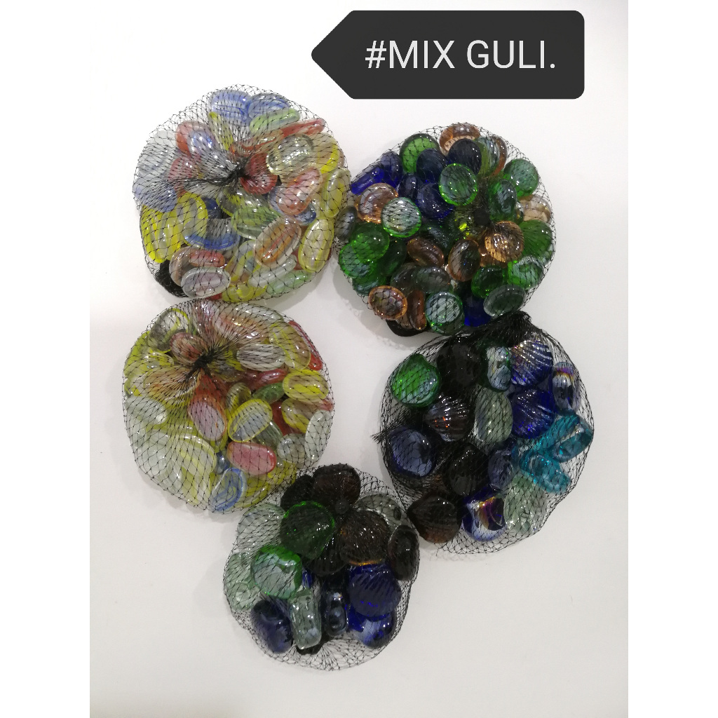 Flat Glass Marble Mix for Aquarium and Terrarium Decoration Guli 300g ...