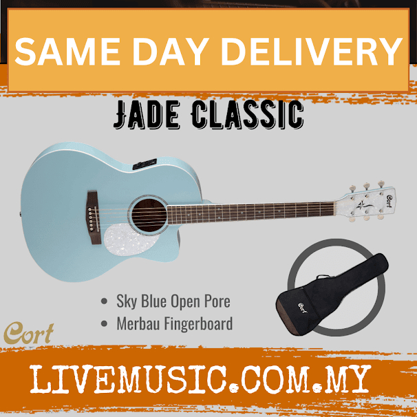 Cort JADE CLASSIC Acoustic-Electric Guitar with Gig Bag - Sky Blue Open ...