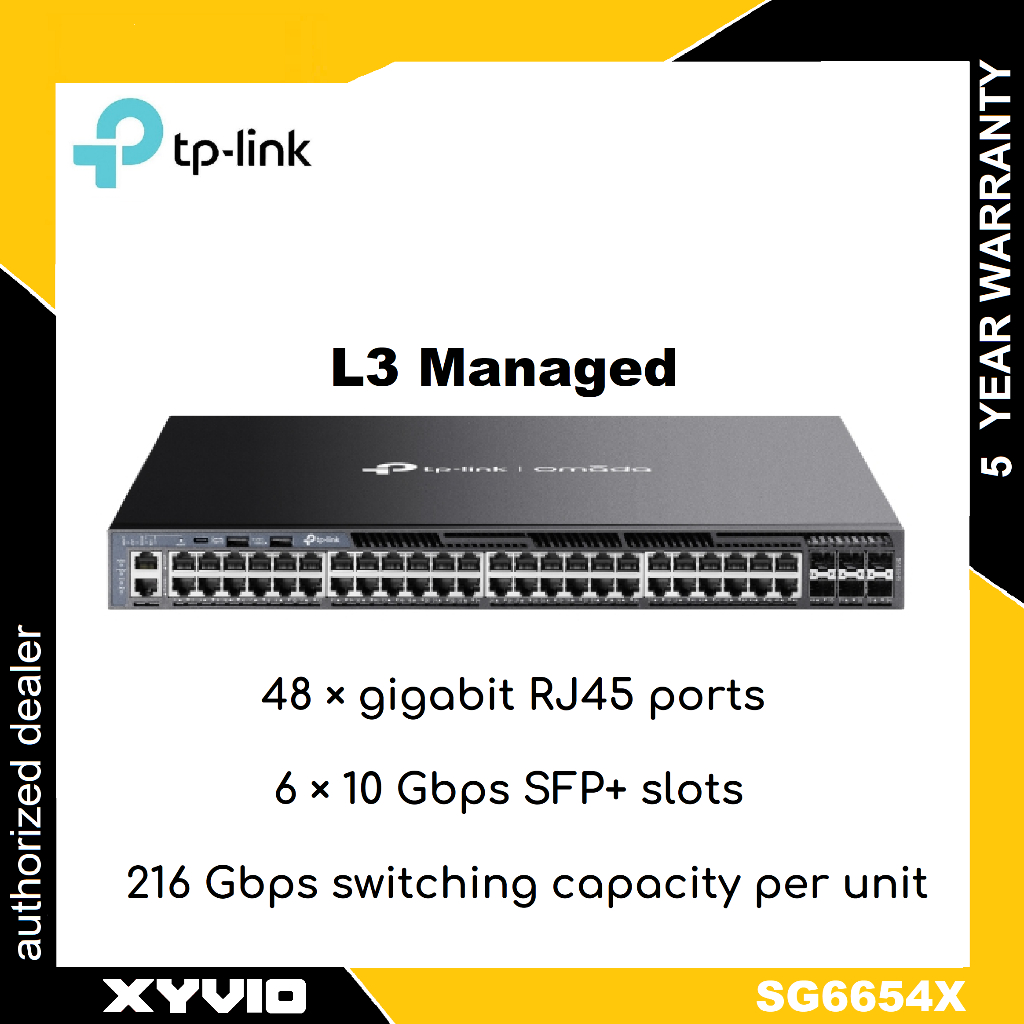 TP-LINK SG6654X Omada 48-Port Gigabit Stackable L3 Managed Switch with 6 10G Slots ( SX6632YF ...