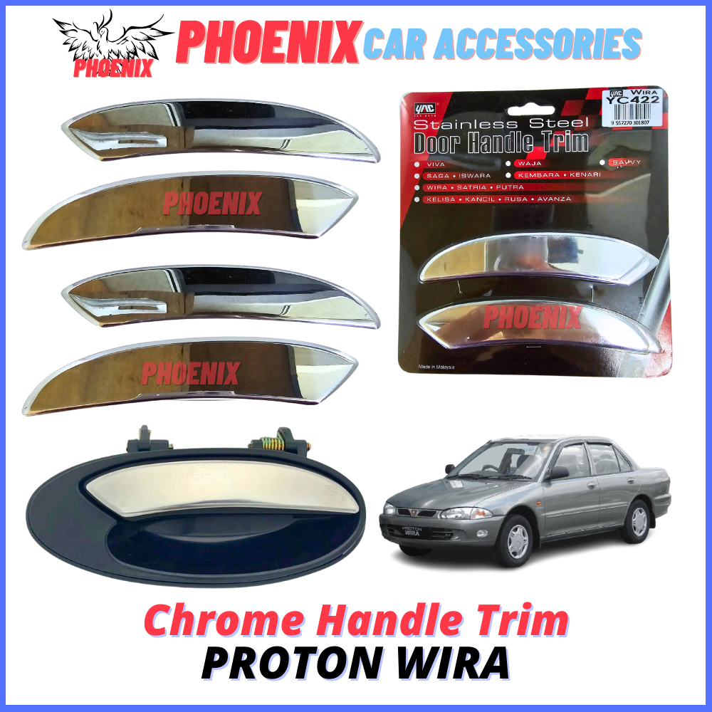 PROTON WIRA Silver Chrome Handle Trim Cover Outside Door Outer Handle ...