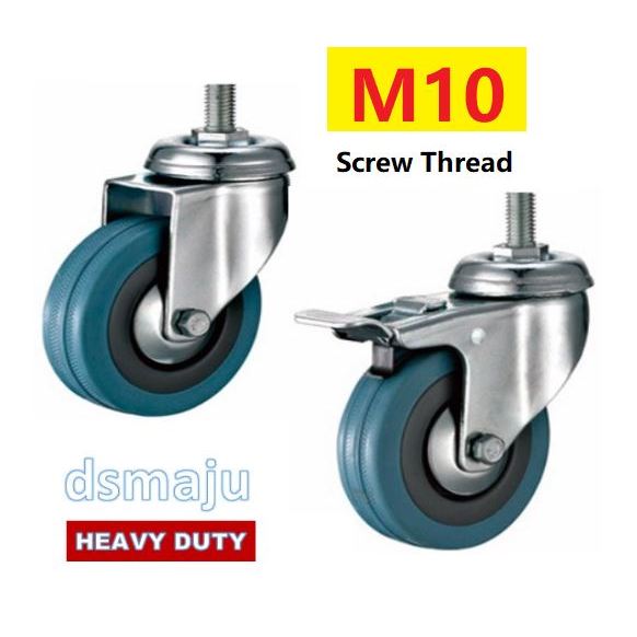 2 Inch M10 Screw Thread Heavy Duty Grey Rubber Wheel M10 Stem 10mm ...