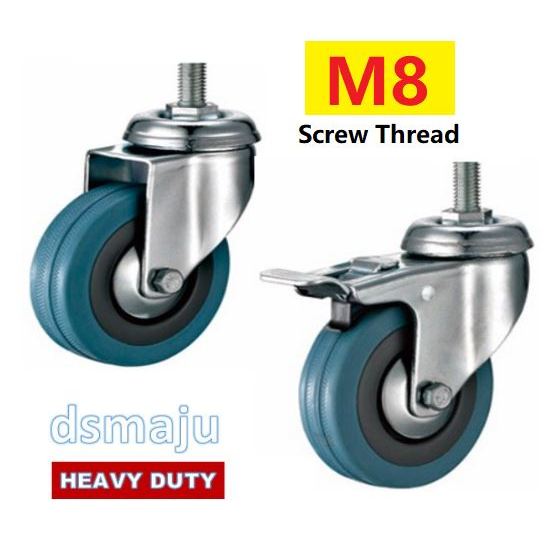 2 Inch M8 Screw Thread Grey Rubber Wheel M8 Stem 8mm Screw Roller ...