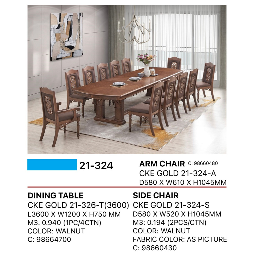 CKE 21-326-T3600, L3600 x W1200 x H750mm Wooden Dining Table, 12 Dining ...