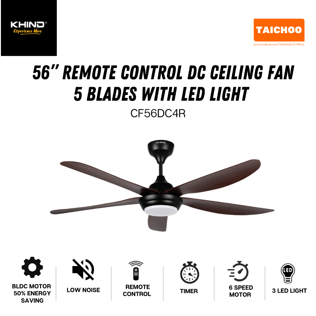 Khind 56” Remote Control Ceiling Fan Mocha/White with LED Light (BLDC ...