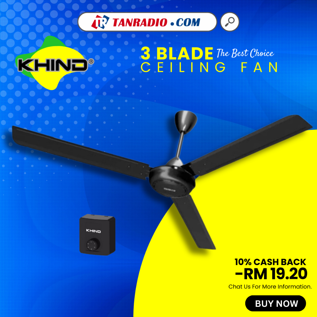 【BEST DEAL】Khind Ceiling fan 60" Black 3 Blades Regulator 5 Speed KIPAS ...