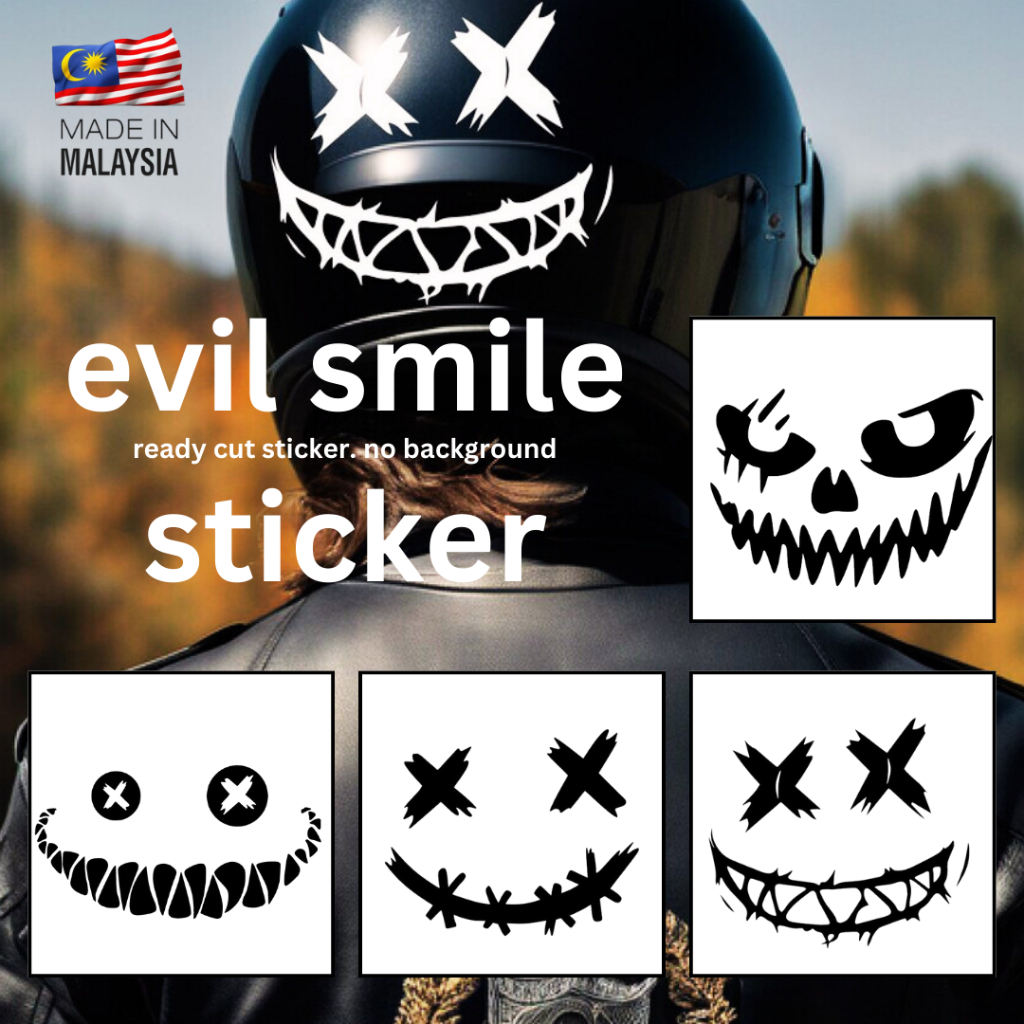 EVIL LAUGHING STICKER. HELMET STICKER. EVIL FACE STICKER. SCARY STICKER ...