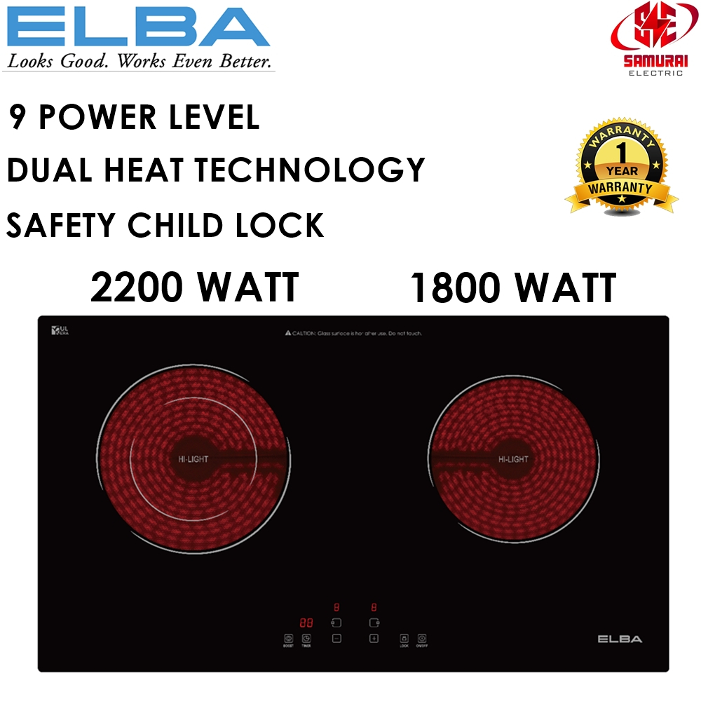 Elba Built-In Ceramic Hob 2200 Watt + 1800 Watt ECHQ7032ST(BK)/ 2200 ...