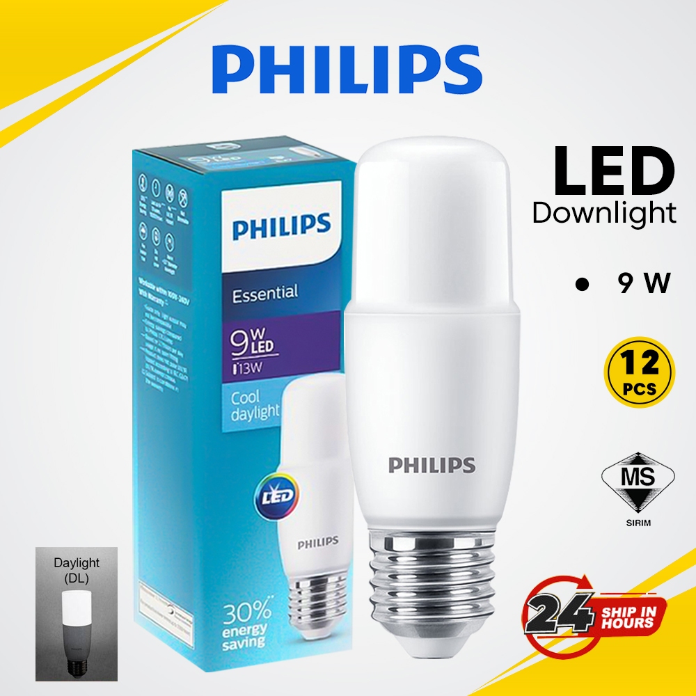 PHILIPS Essential LED Stick 9W E27 (6500K) Cool Daylight - 12 Pcs | Shopee Malaysia