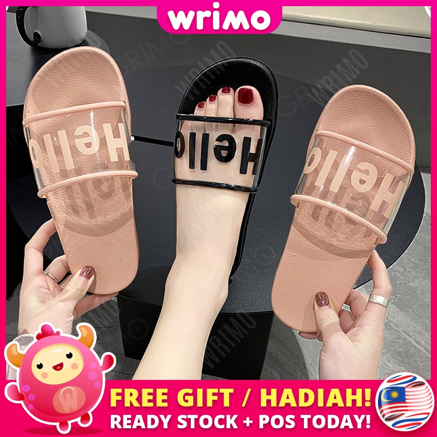READY STOCK💝WRIMO Hello Trans Sandal Selipar Women's Kasut Shoe Slipper ...